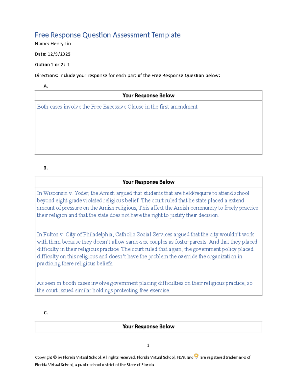 Free Response Questions on First Amendment Cases - Template 5 - Studocu