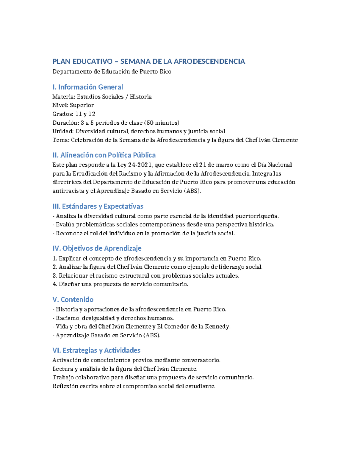 Plan Educativo: Semana de la Afrodescendencia y Chef Iván Clemente ...