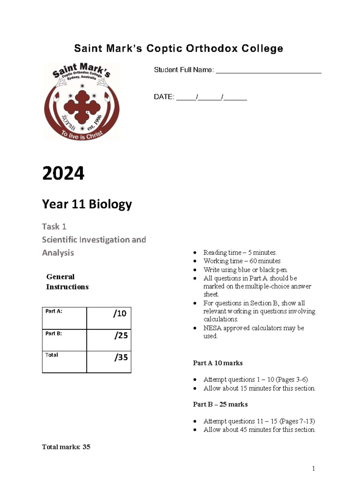 11 Biology Task 1: Scientific Investigation & Analysis 2024 - Studocu