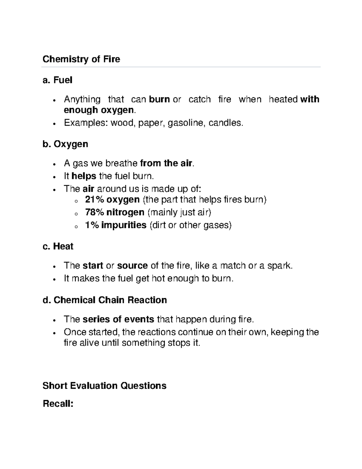 Chemistry of Fire: Understanding Fuel, Oxygen, Heat & Reactions - Studocu
