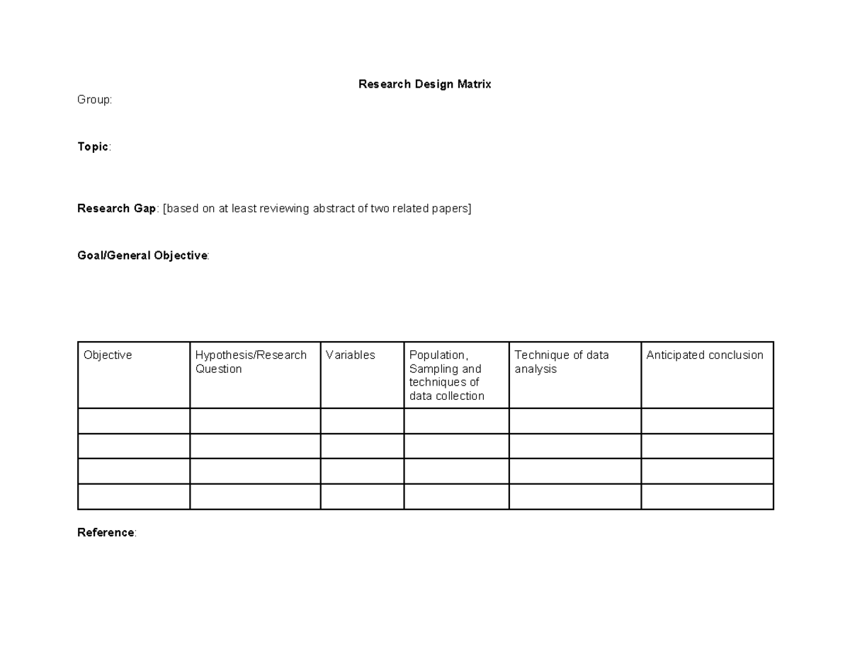 Research Design Matrix - Business Research Methods - Research Design ...