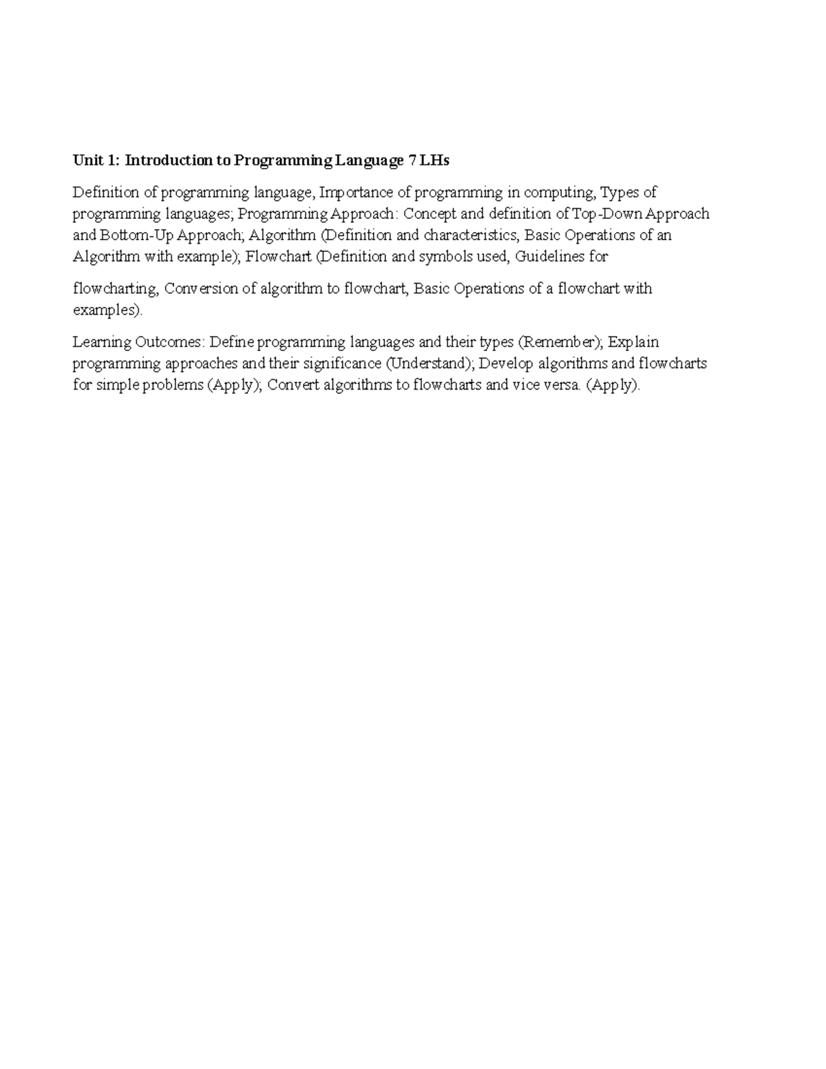 Unit 1: Intro to Programming Language Concepts in C Programming - Studocu