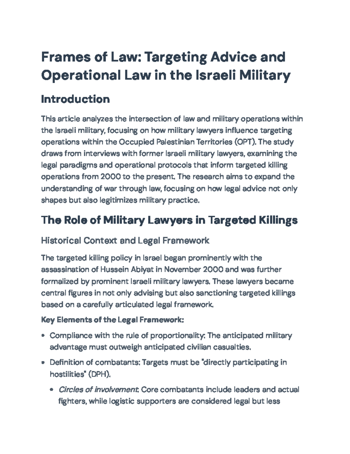 Frames of Law: Legal Perspectives on Targeting in Israeli Military Ops ...