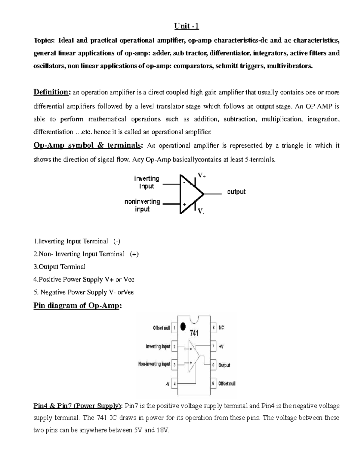 ICA UNIT-1: Operational Amplifiers and Their Applications - Studocu