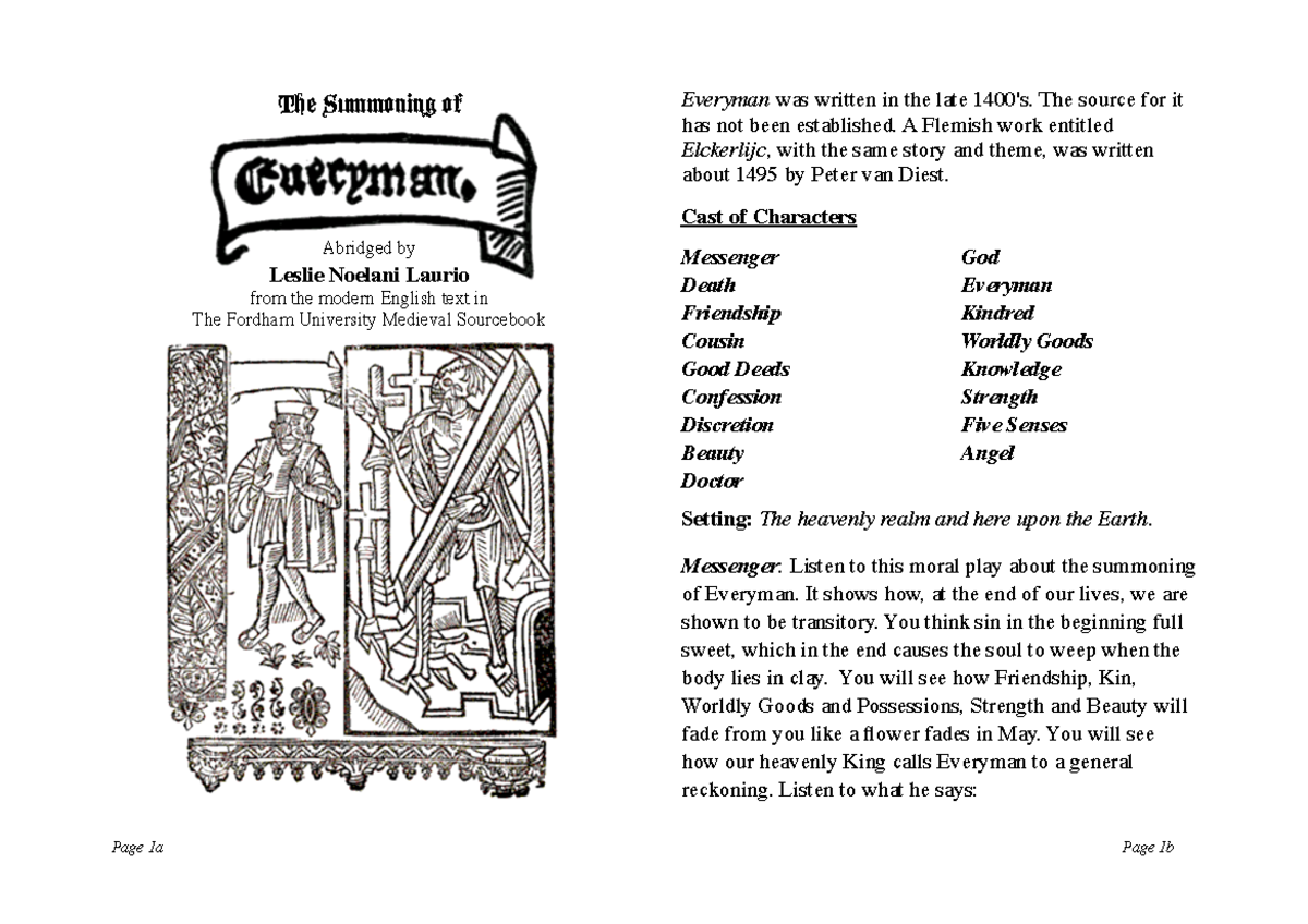 ENGL 101: Everyman - Summary and Key Notes on the Moral Play - Studocu