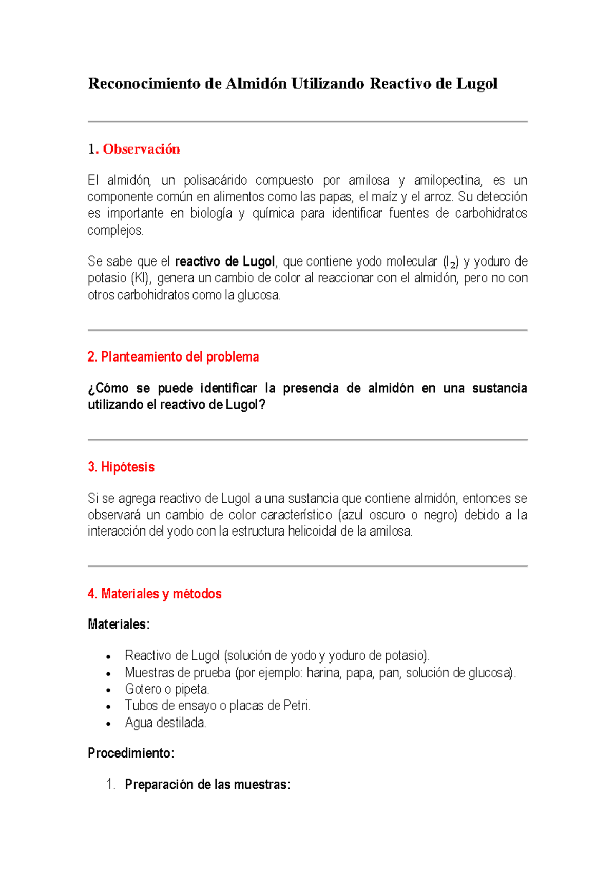 Identificación de Almidón con Reactivo de Lugol - Experimento y ...