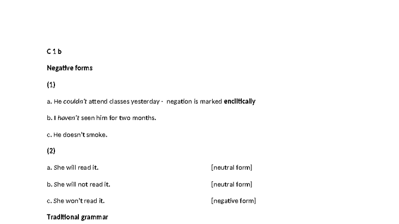 C1b Negative Forms: Understanding Negation in English Grammar - Studocu