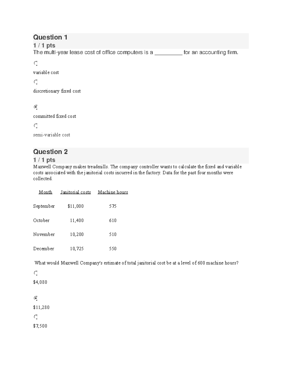 ACCT 2082 - Quiz on Fixed and Variable Costs: Module 3 Review - Studocu
