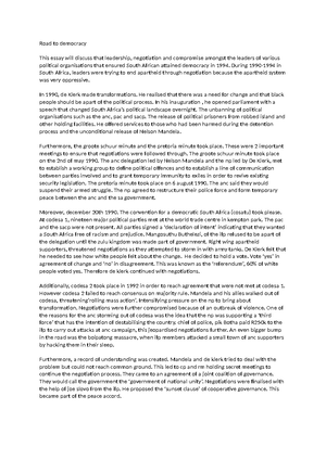 [Solved] Summary of CODESA 1 - history coming of democracy - Studocu