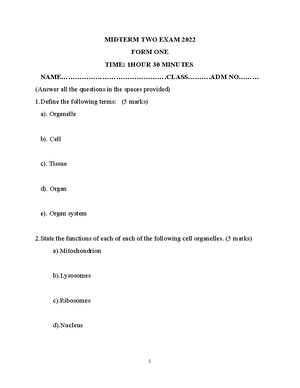 Biology Form Two - Question paper - ZERAKI ACHIEVERS’ EXAMINATION ( 2023 ) TERM 2 - 2023 BIOLOGY ...
