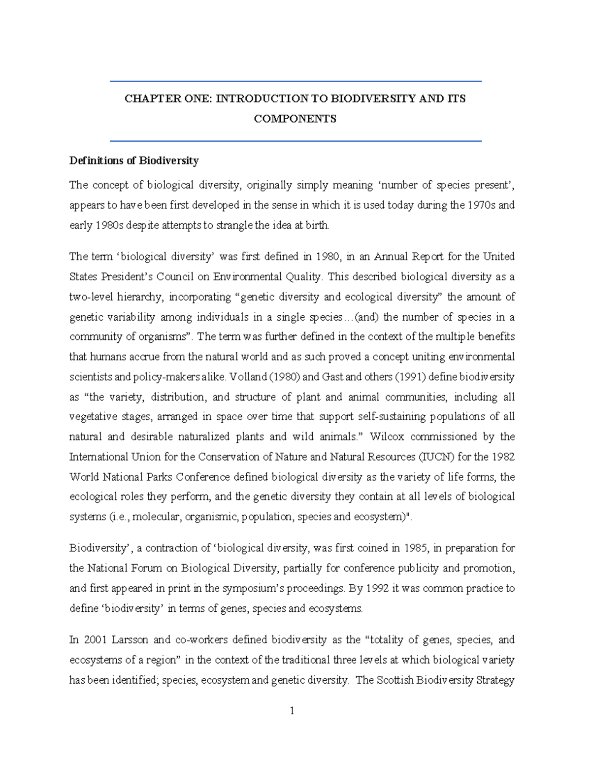 Biodiversity Course Material: Chapter 1 - Introduction to Biodiversity ...