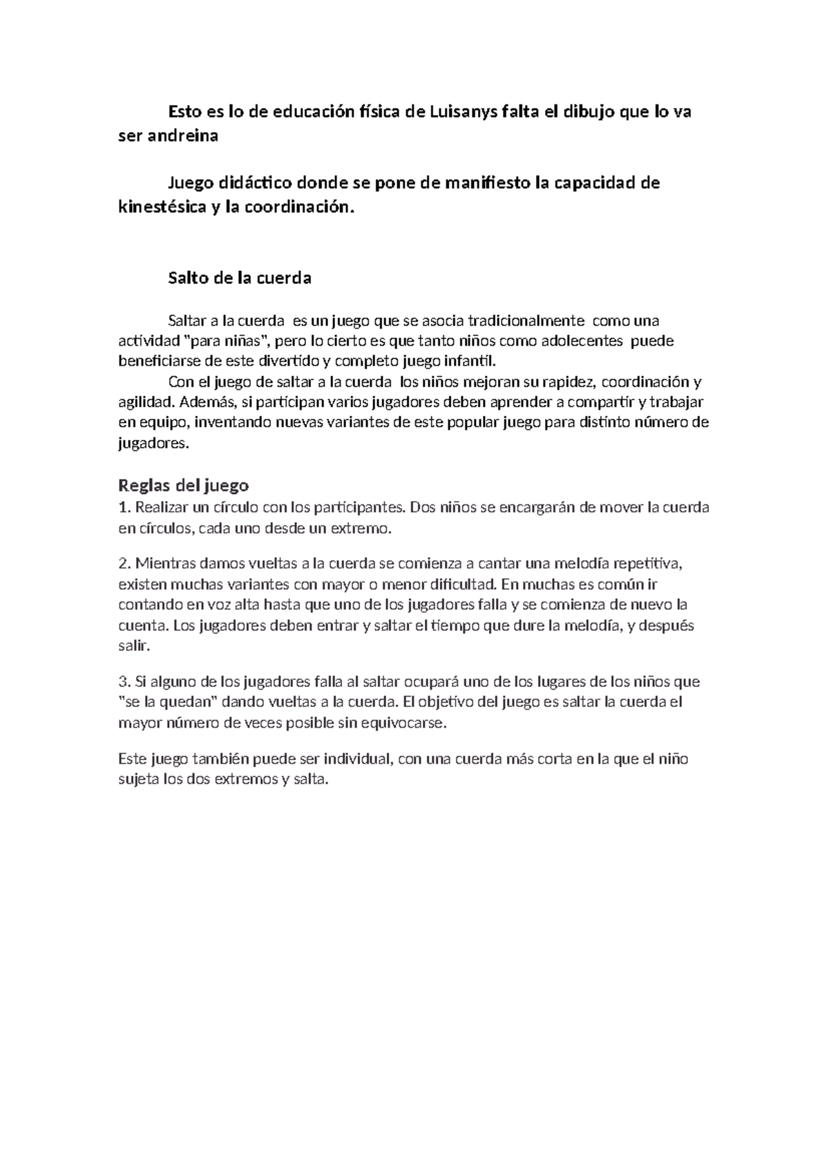 Juego Didáctico: Salto de la Cuerda en Educación Física - Studocu