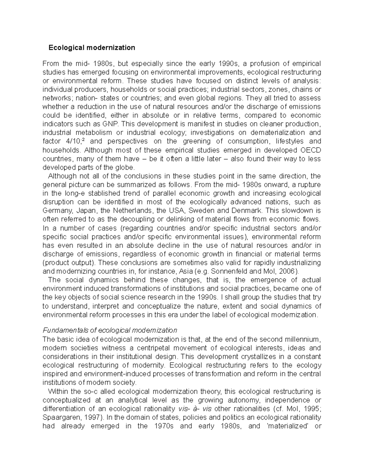 Ecological Modernization - Ecological modernization From the mid- 1980s ...