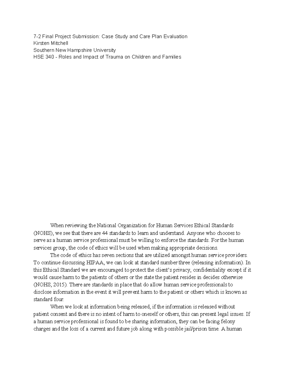 HSE 340 Final Project: Case Study on Trauma and Ethical Standards - Studocu