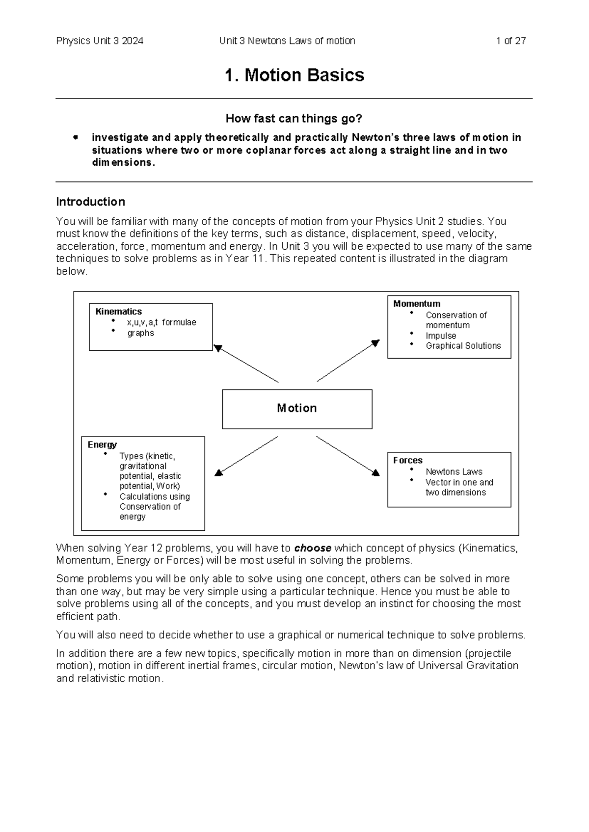 Physics Unit 3 2024: Newton's Laws of Motion Overview and Concepts ...