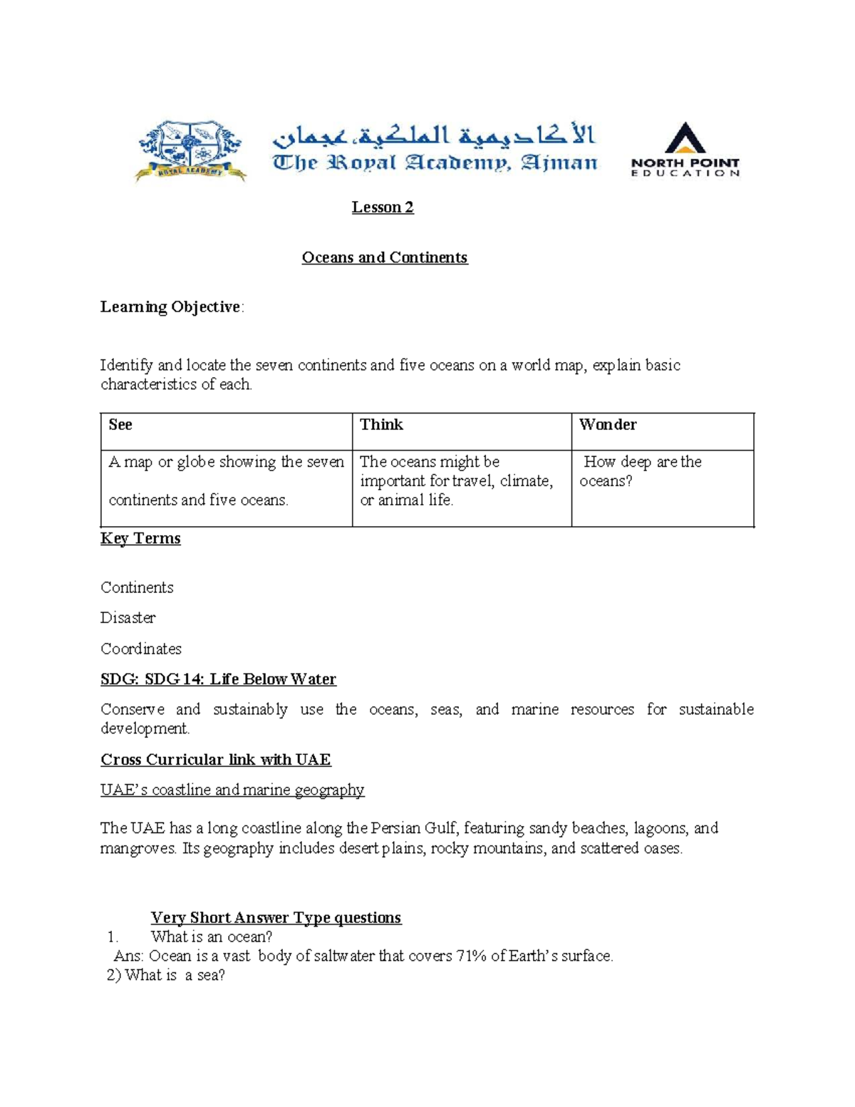 Gr 6 Lesson 2: Oceans and Continents Overview and Key Concepts - Studocu