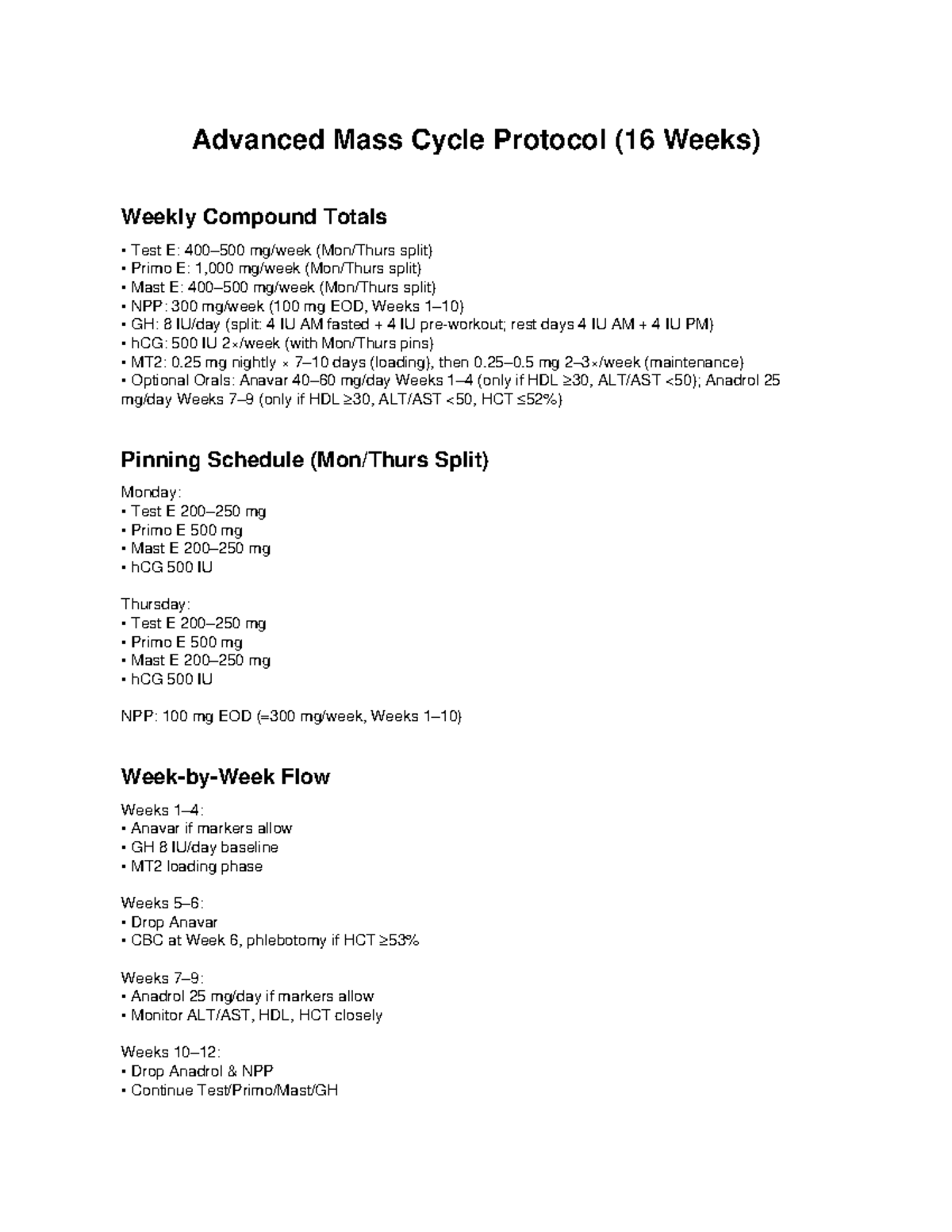 Advanced Mass Cycle Tracker (16 Weeks) - Weekly Protocols & Totals ...
