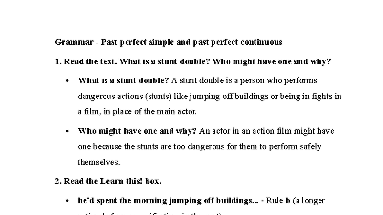 Grammar B1 - Past Perfect Simple & Continuous Overview - Studocu