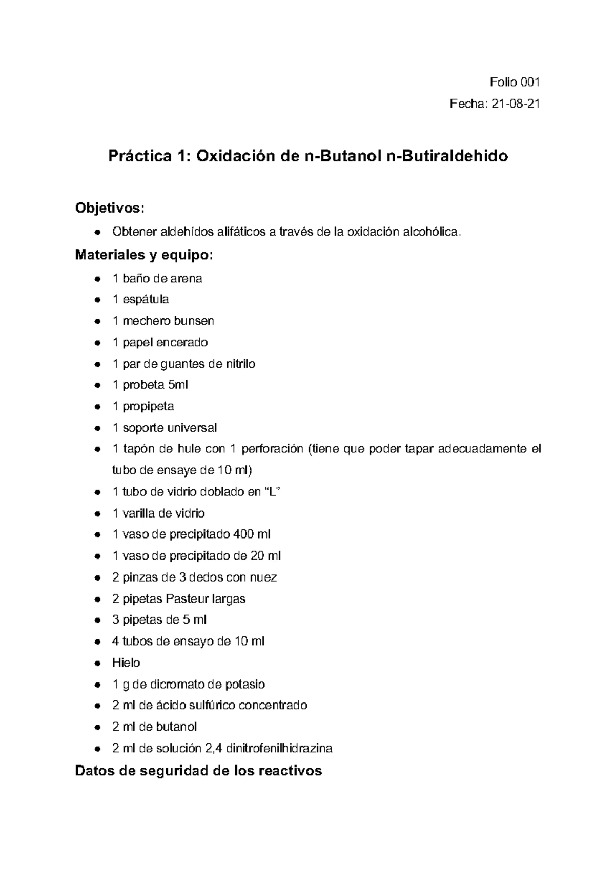 Ejemplo bitacora de laboratorio - Folio 001 Fecha: 03-02- Práctica 1 ...
