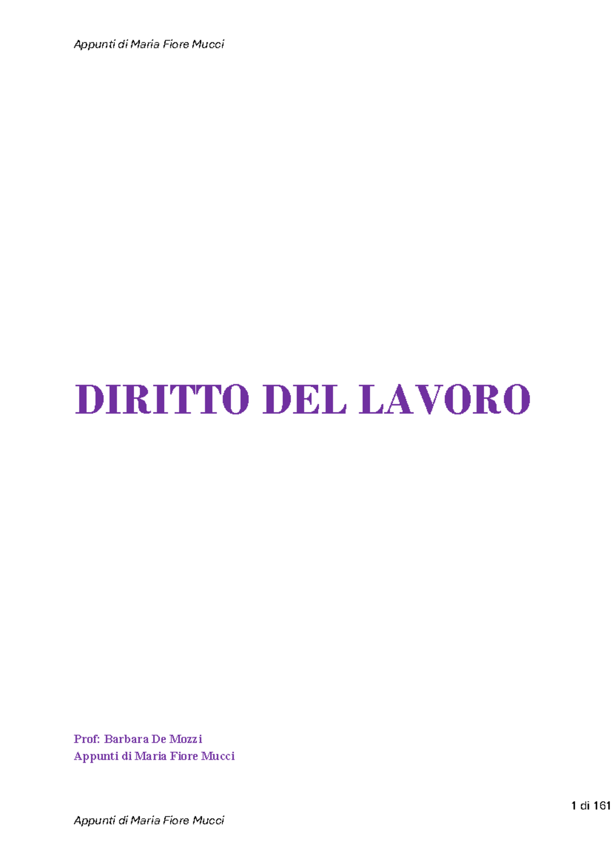 Appunti di Diritto del Lavoro - DIRITTO DEL LAVORO (Prof. B. De Mozzi ...