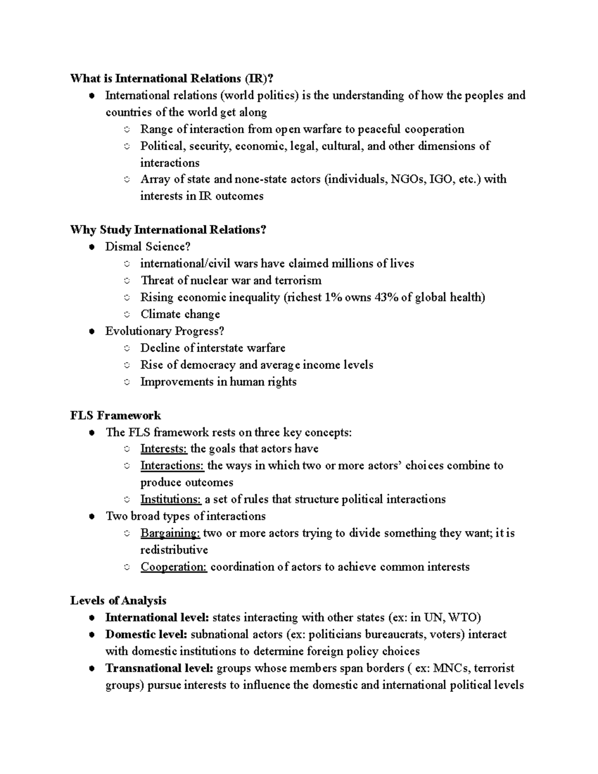 International Relations Overview: Key Concepts and Issues in IR - Studocu