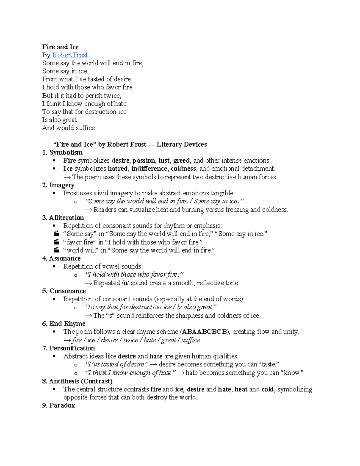 ENG 101: Analysis of "Fire and Ice" by Robert Frost - Literary Devices ...
