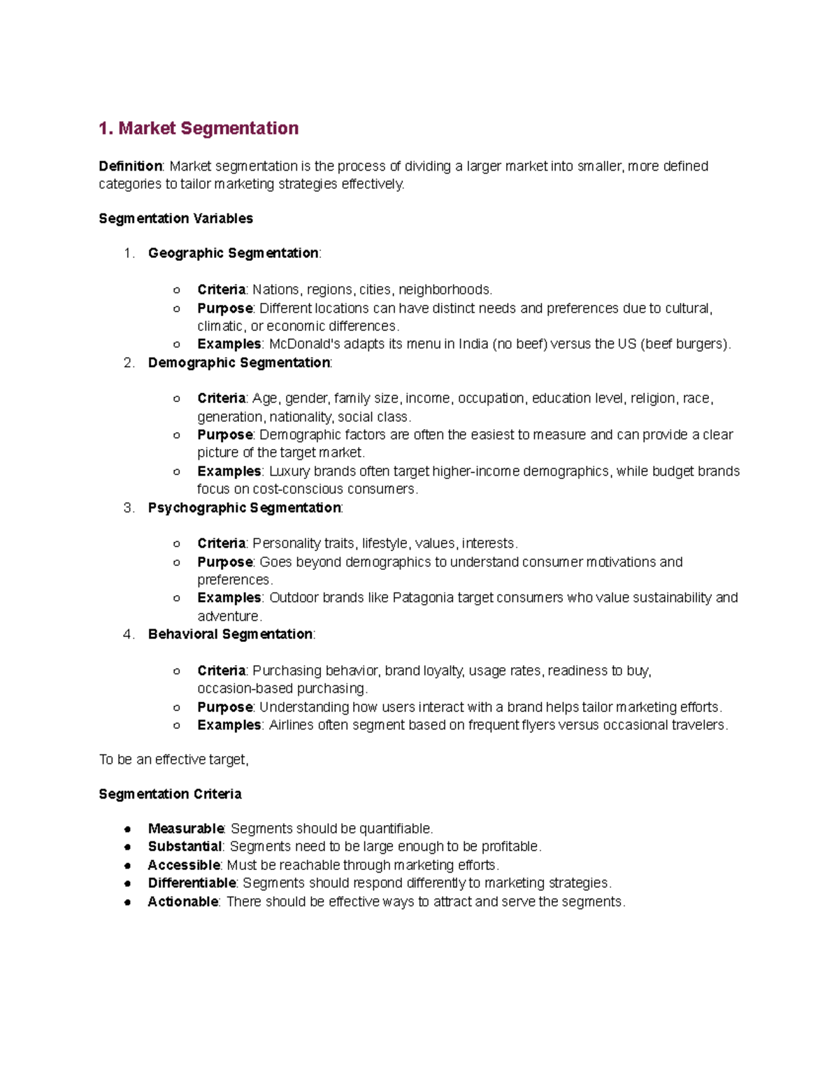 MKT Notes 3: Market Segmentation, Targeting, and Global Strategies ...