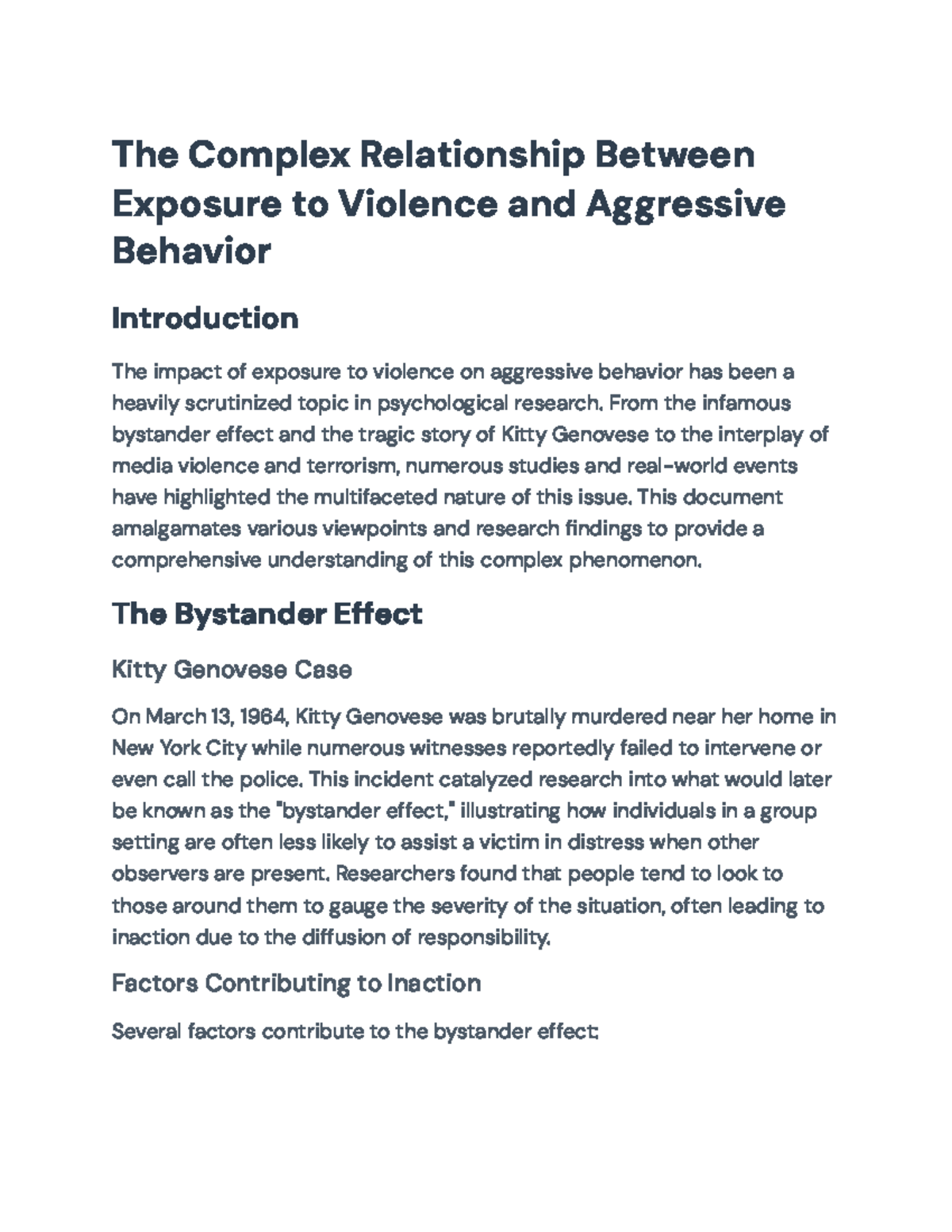 Examining the Link Between Violence Exposure and Aggressive Behavior ...
