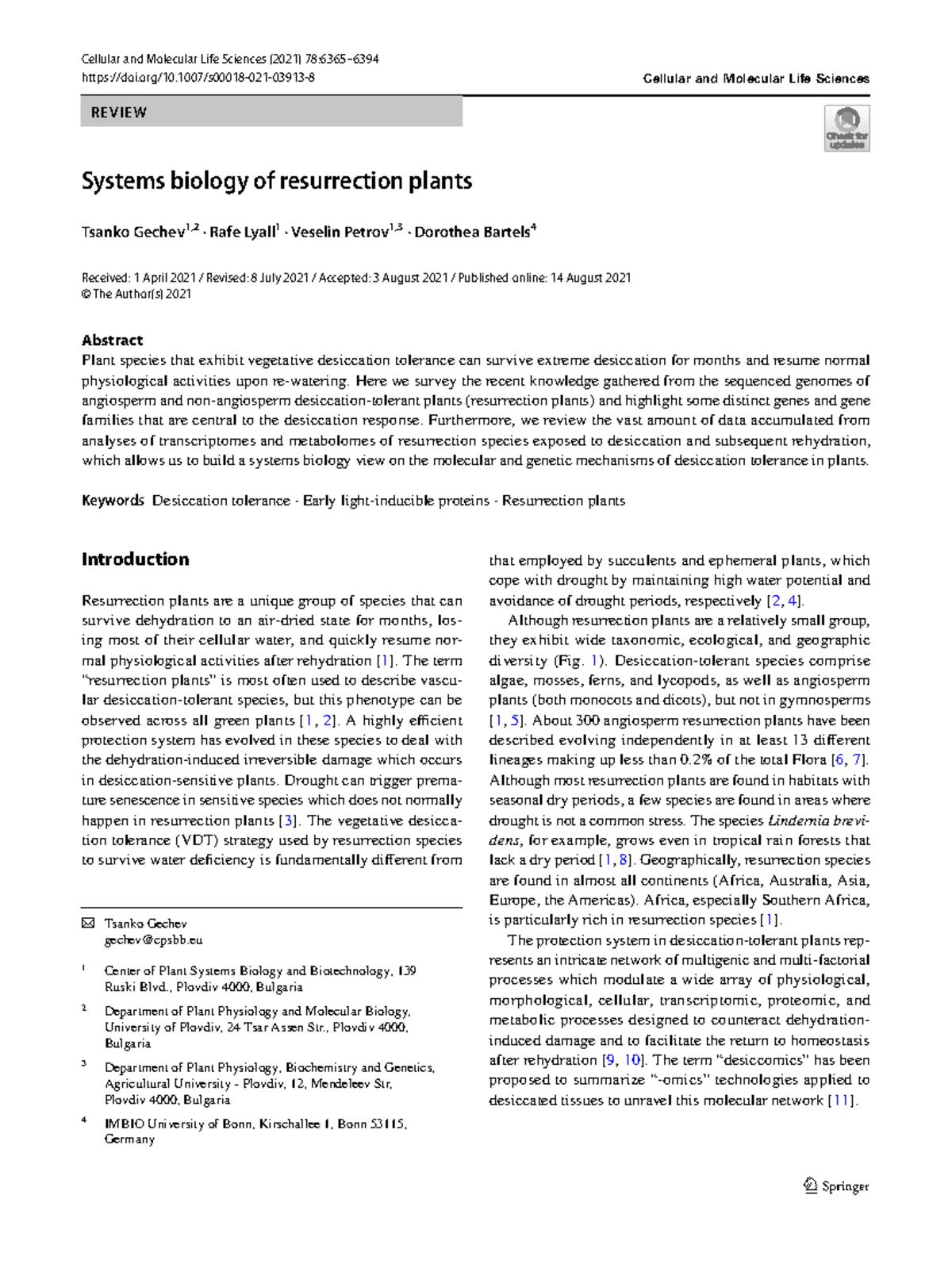 2021 Cellular and Molecular Life Sciences: Systems Biology of ...