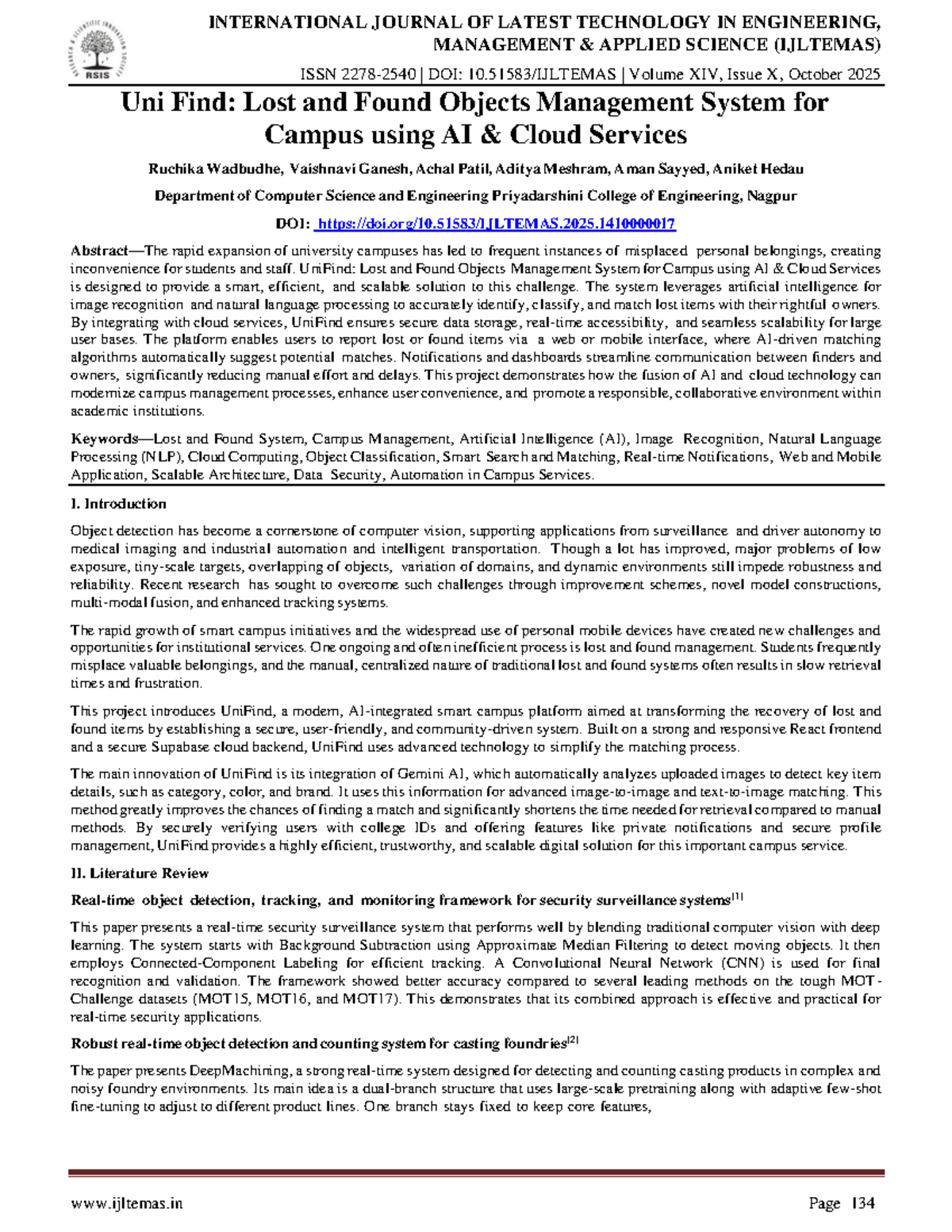 UniFind: AI-Driven Lost and Found Management System for Campus - Studocu