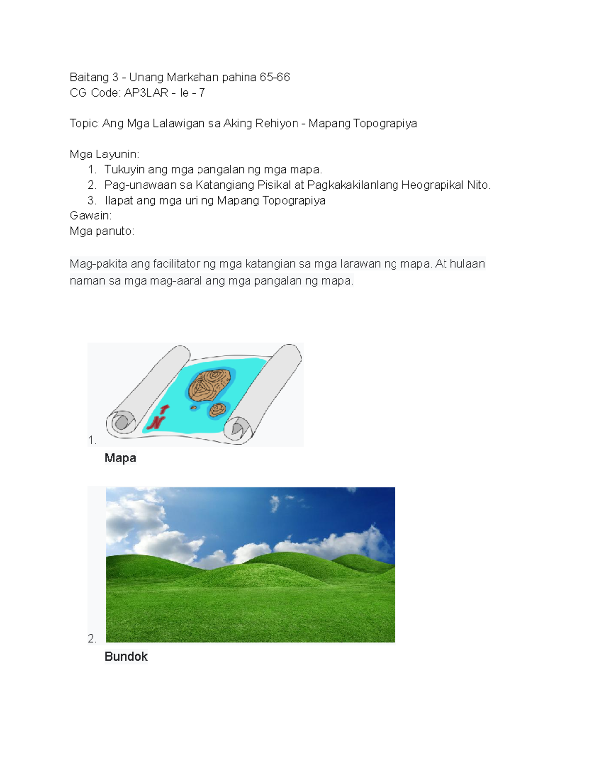AP3LAR - Ie - 7: Mga Lalawigan at Topograpiya ng Aking Rehiyon - Studocu