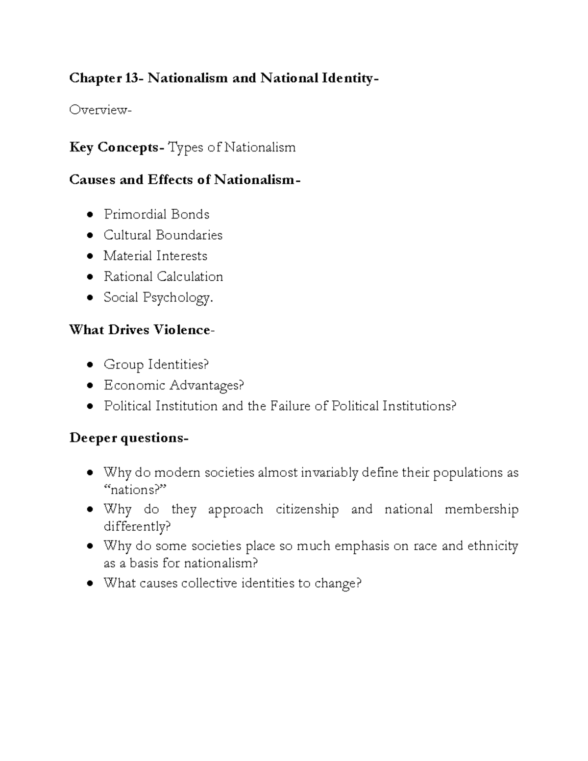 Lecture notes Unit 4 Part 1- Nationalism, Race, Ethnicity, Gender ...