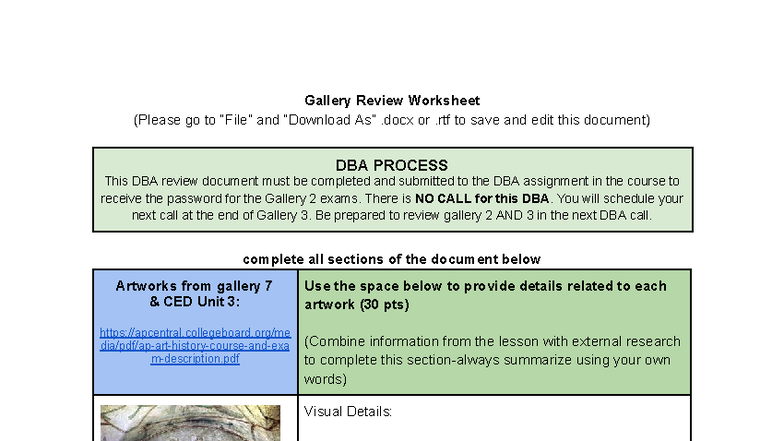 DBA 7 Gallery Review Worksheet - Artworks Analysis and Context - Studocu
