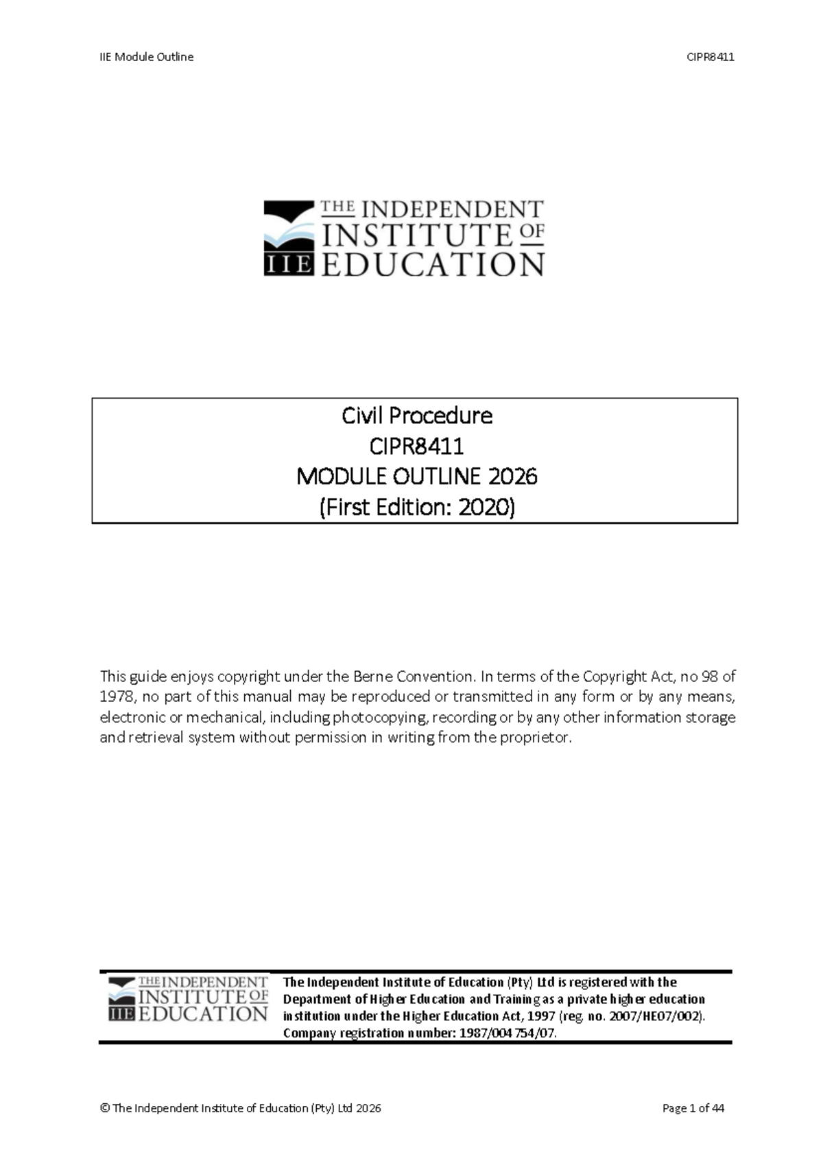 CIPR8411 Civil Procedure Module Outline - 2026 Edition - Studocu