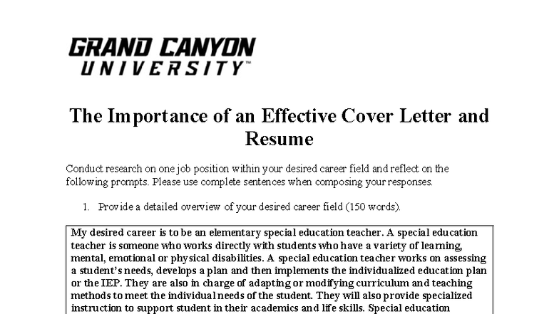 Effective Cover Letter & Resume for Special Ed Teacher (EDU 101) - Studocu