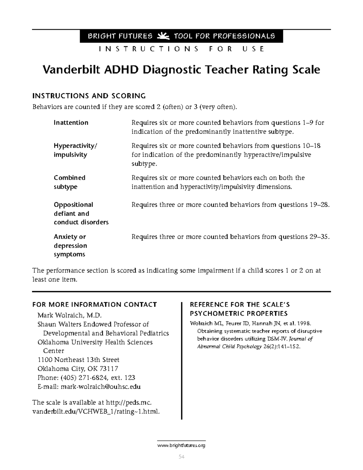 Vanderbilt ADHD Teacher Rating Scale Instructions & Scoring Guide - Studocu