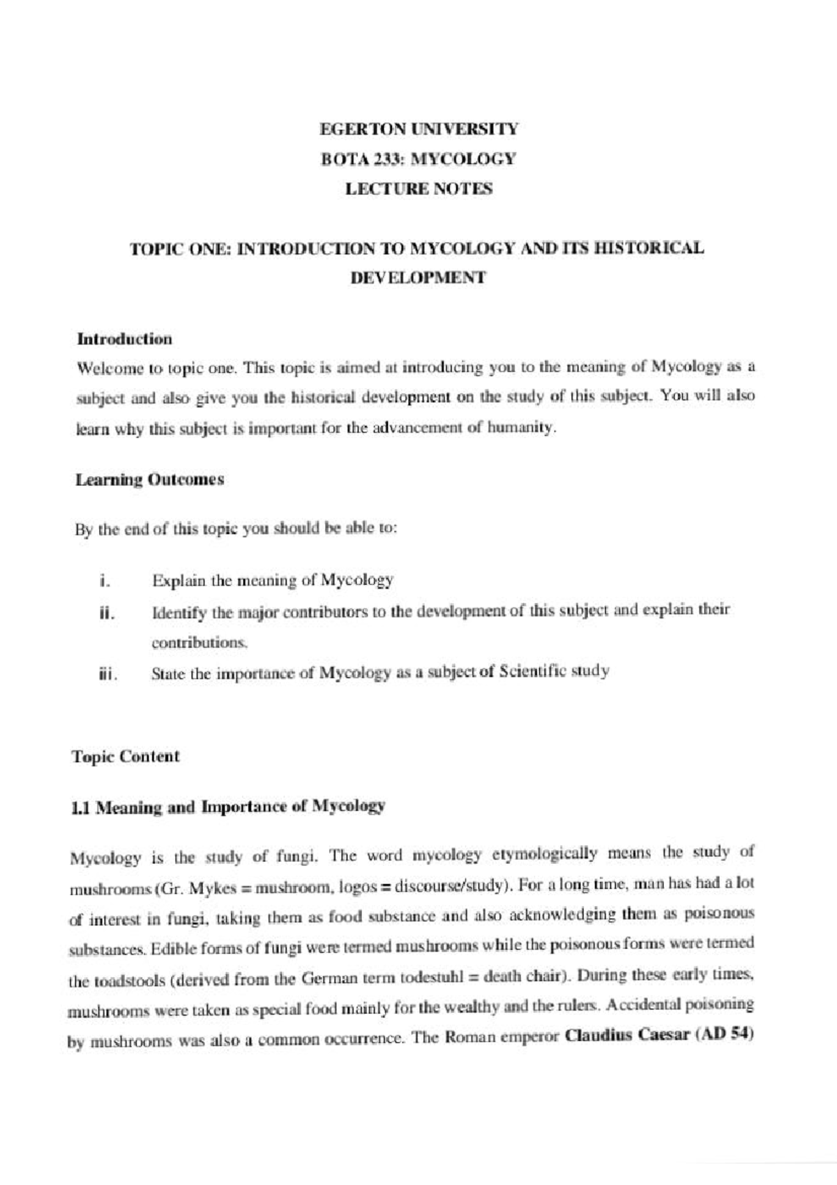 Botany - Help in revision - EGERTON UNIVERSITY BOTA 233: MYCOLOGY ...