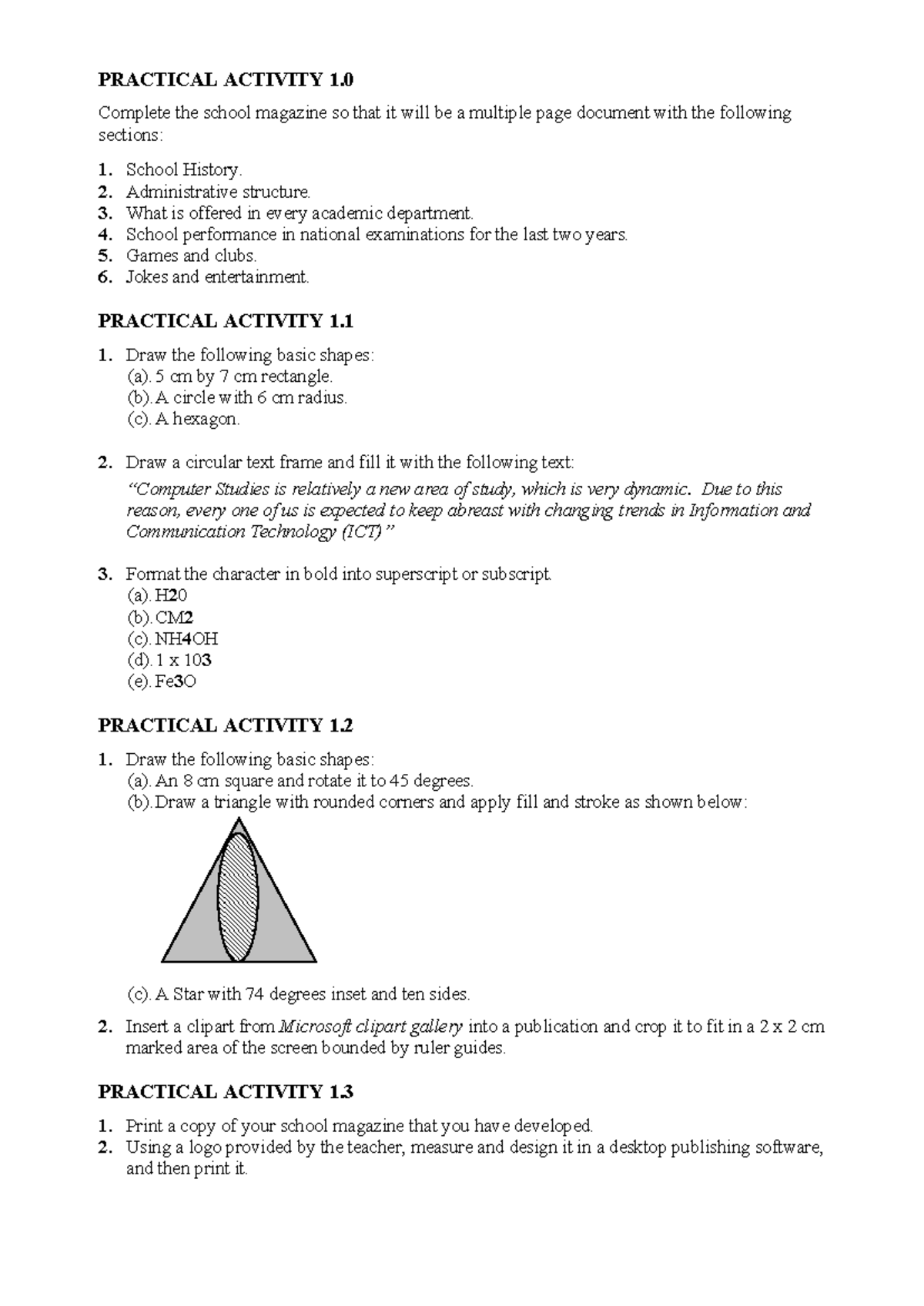 Practical exercises - Page Maker - PRACTICAL ACTIVITY 1. Complete the ...