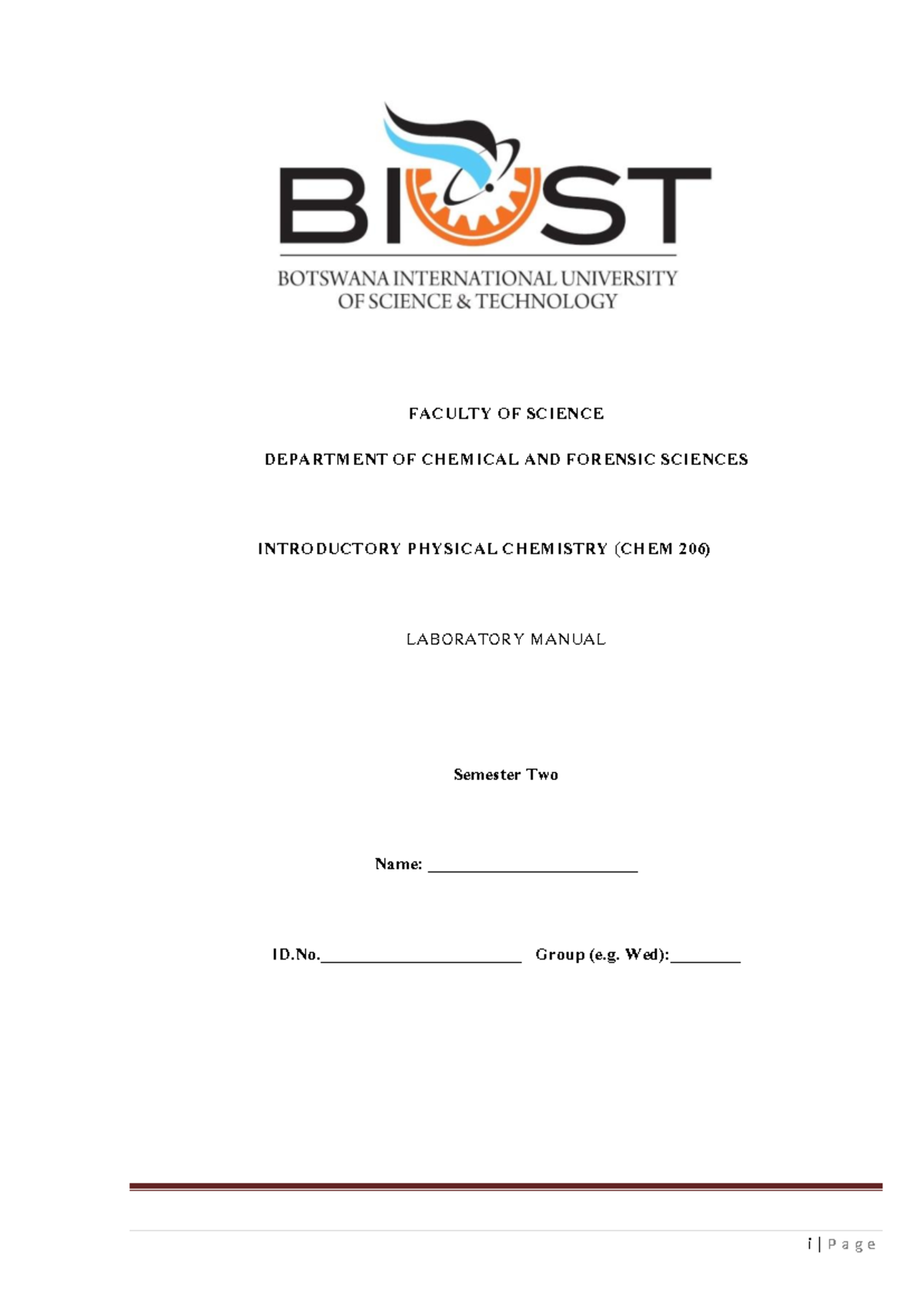 CHEM 206 Introductory Physical Chemistry Lab Manual 2025 - Studocu