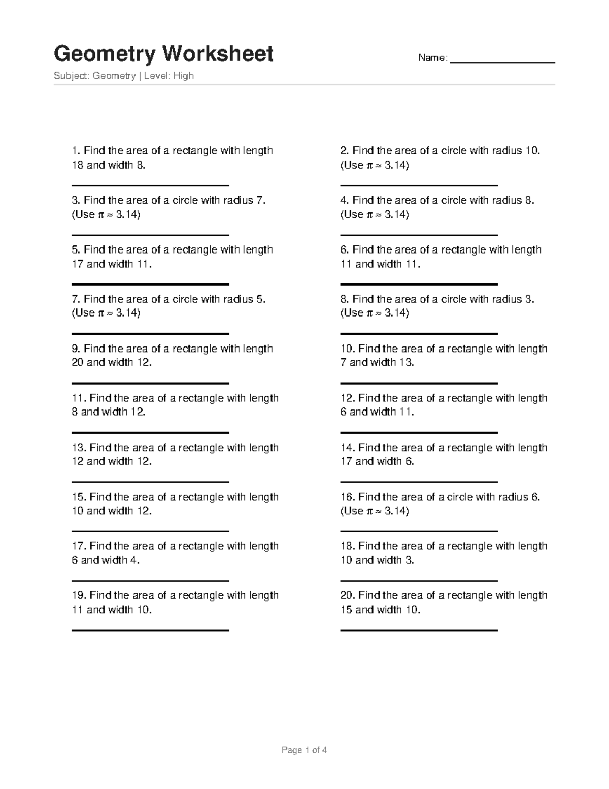 Geometry Worksheet - High Level Exercises and Answer Key - Studocu