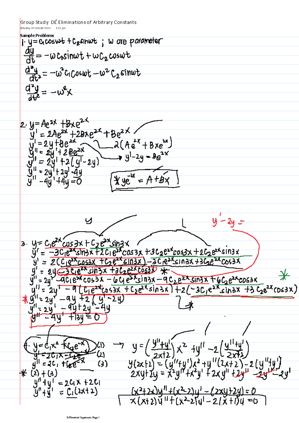 Group Study DE Eliminations of Arbitrary Constants - Advanced Engineering Mathematics for ECE ...