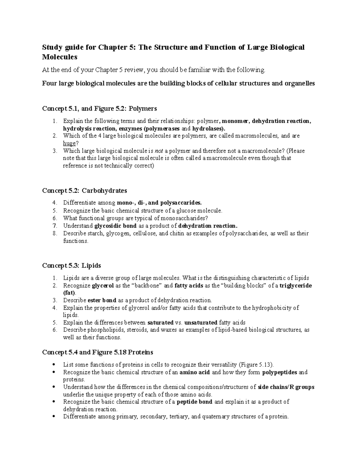 Study Guide for Biology 101: Chapter 5 - Structure & Function of ...