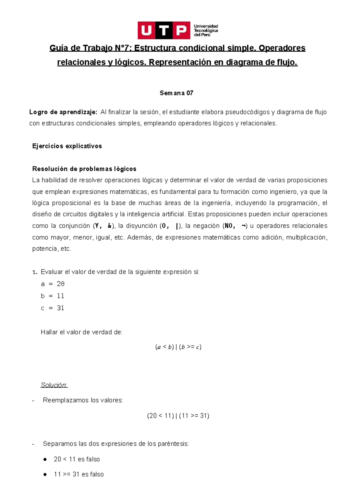 Guía de Trabajo N°7: Algoritmo de Estructura Condicional Simple - Studocu