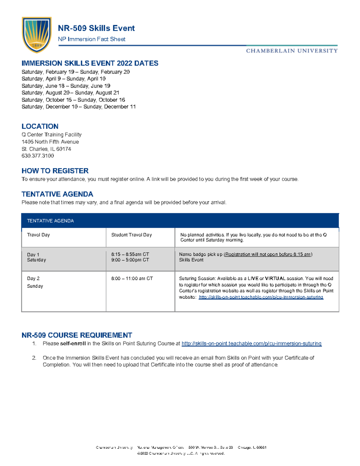 NR-509 NP Immersion Skills Event Fact Sheet 2022 - Studocu