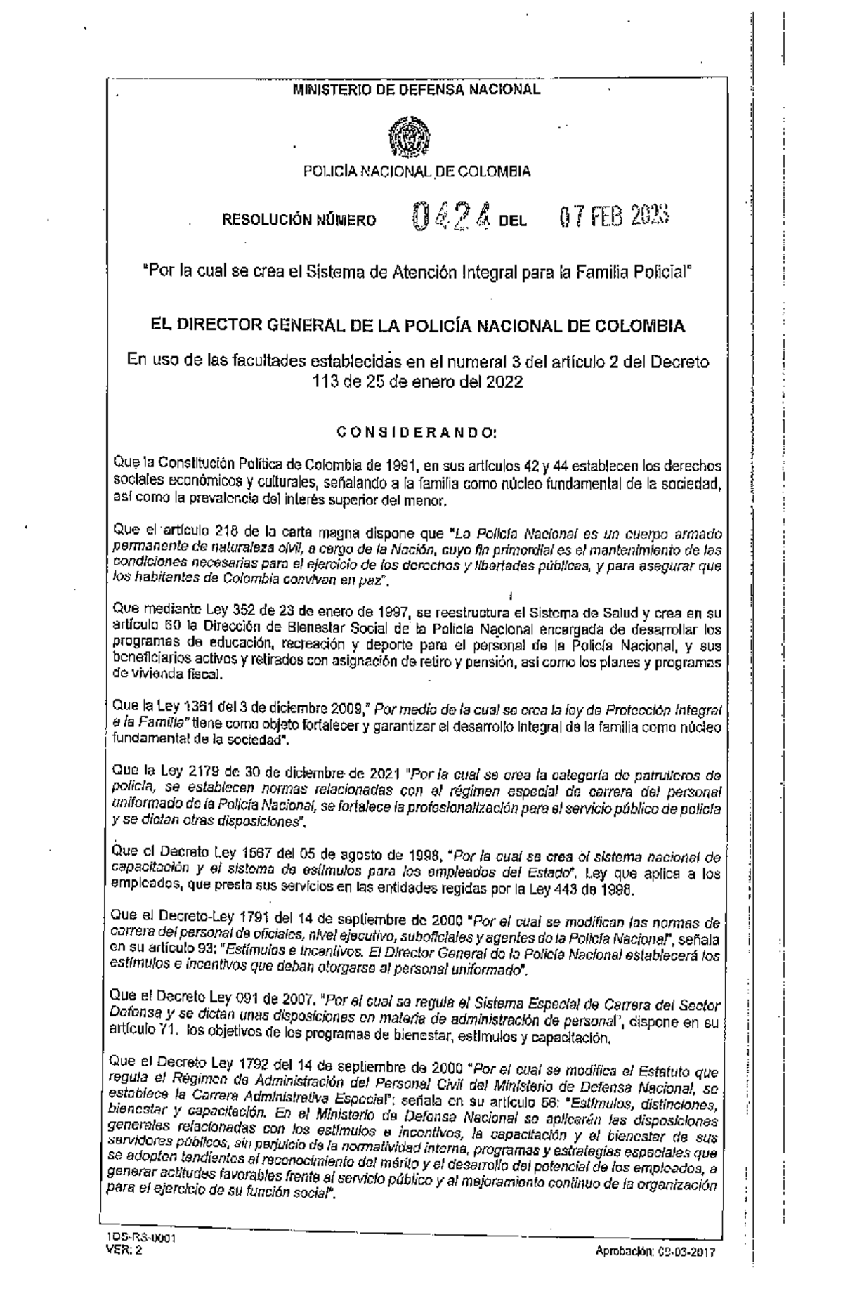 Resolución 0424 del 07 de Feb 2023: Creación del Sistema A.I.F ...