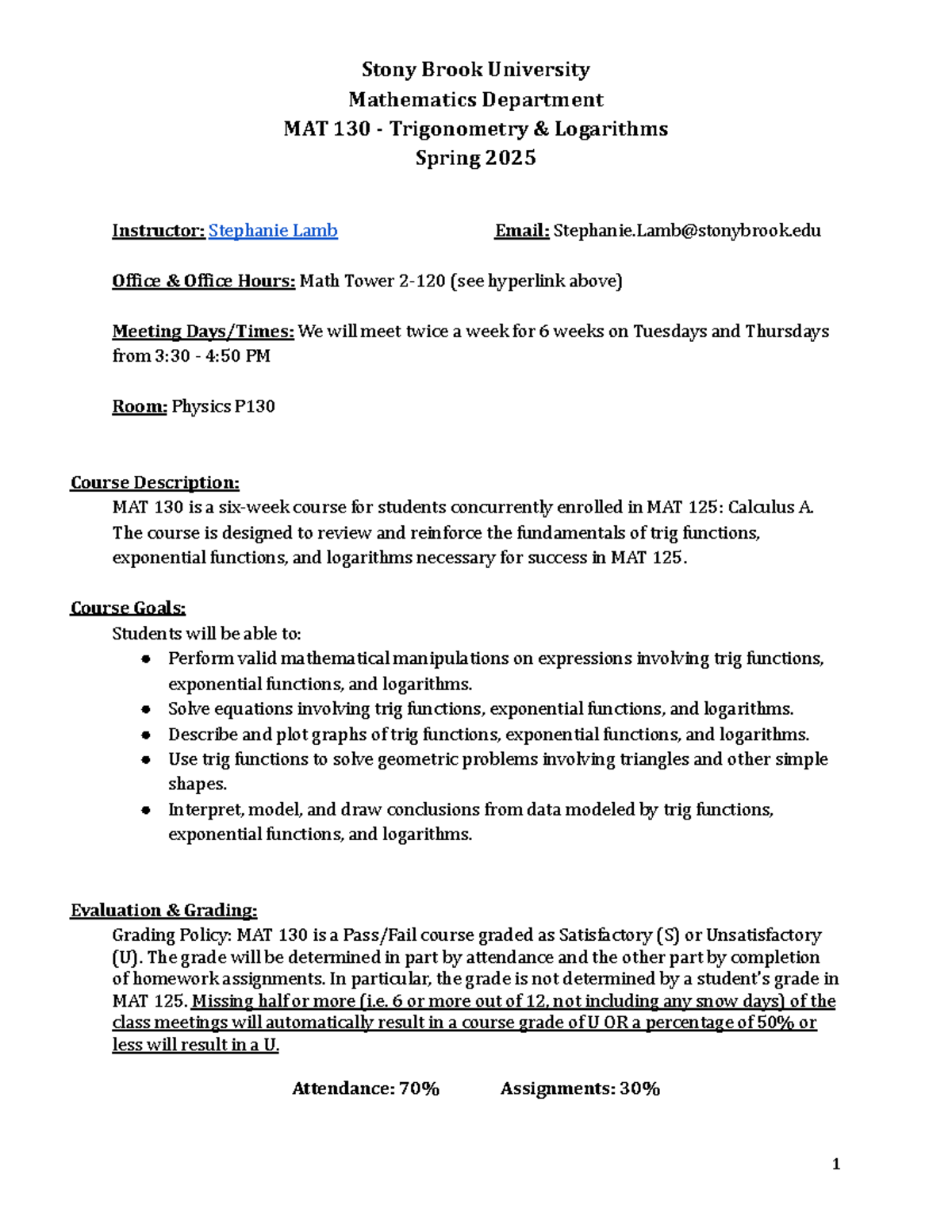 MAT 130 Syllabus Spring 2025 - Stony Brook University Mathematics ...