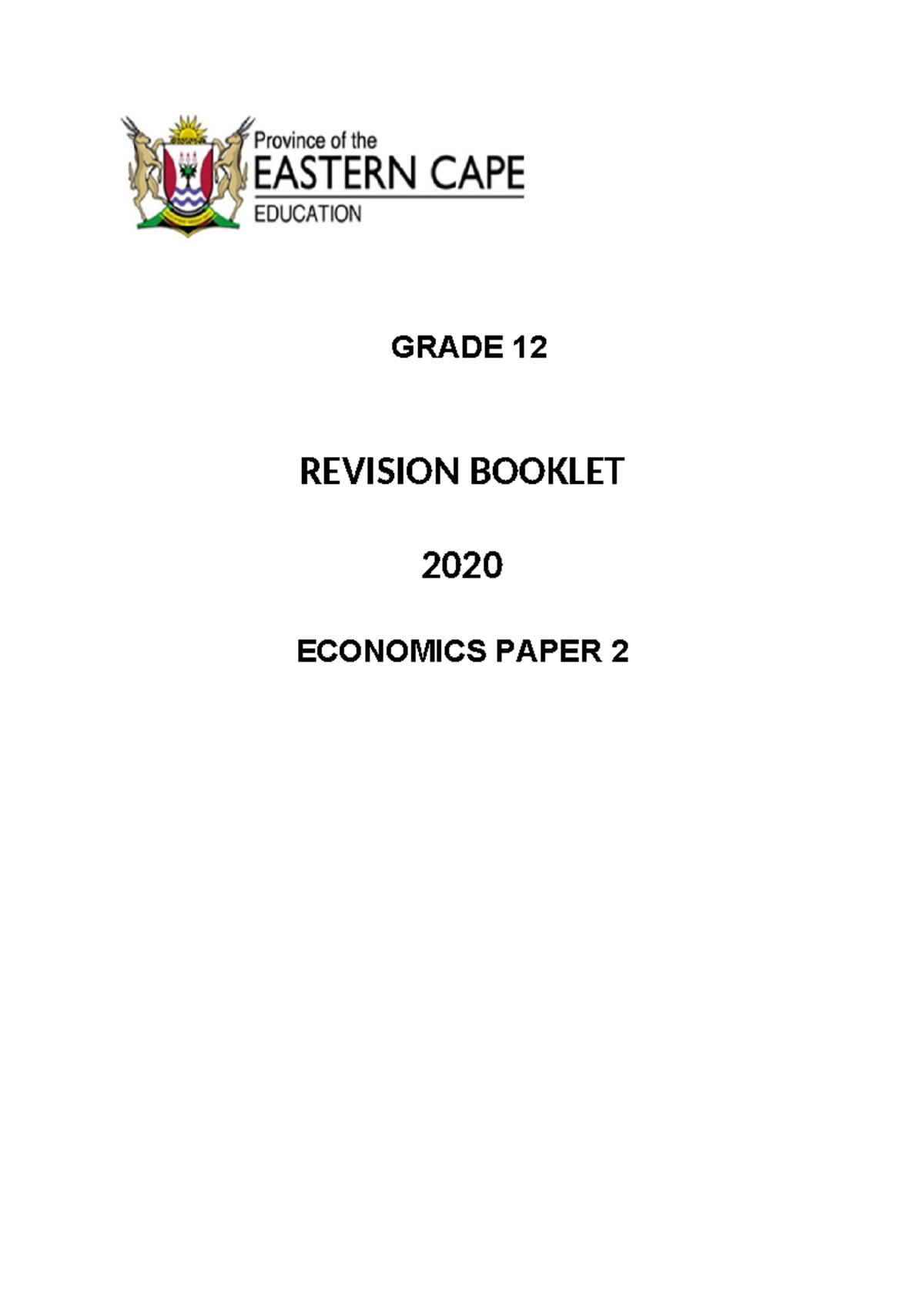Economics Grade 12 Paper 2 Revision Booklet: Key Questions & Answers ...