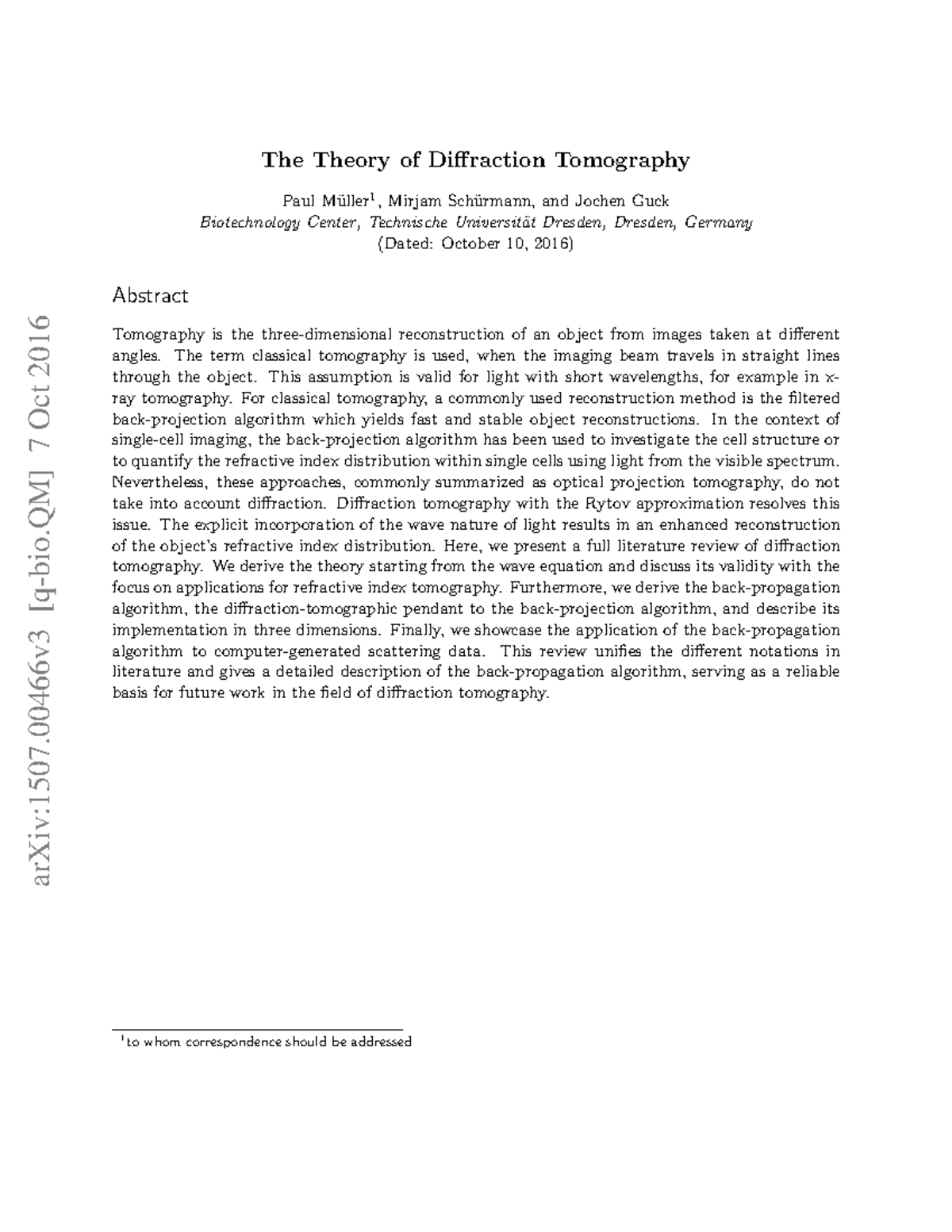 Diffraction Tomography: A Comprehensive Review of Theory and ...