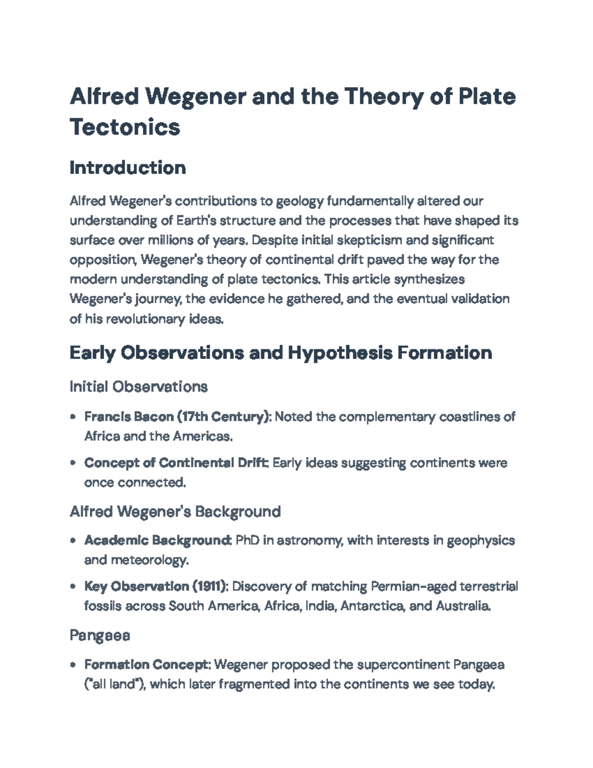 Alfred Wegener's Theory of Continental Drift and Plate Tectonics ...