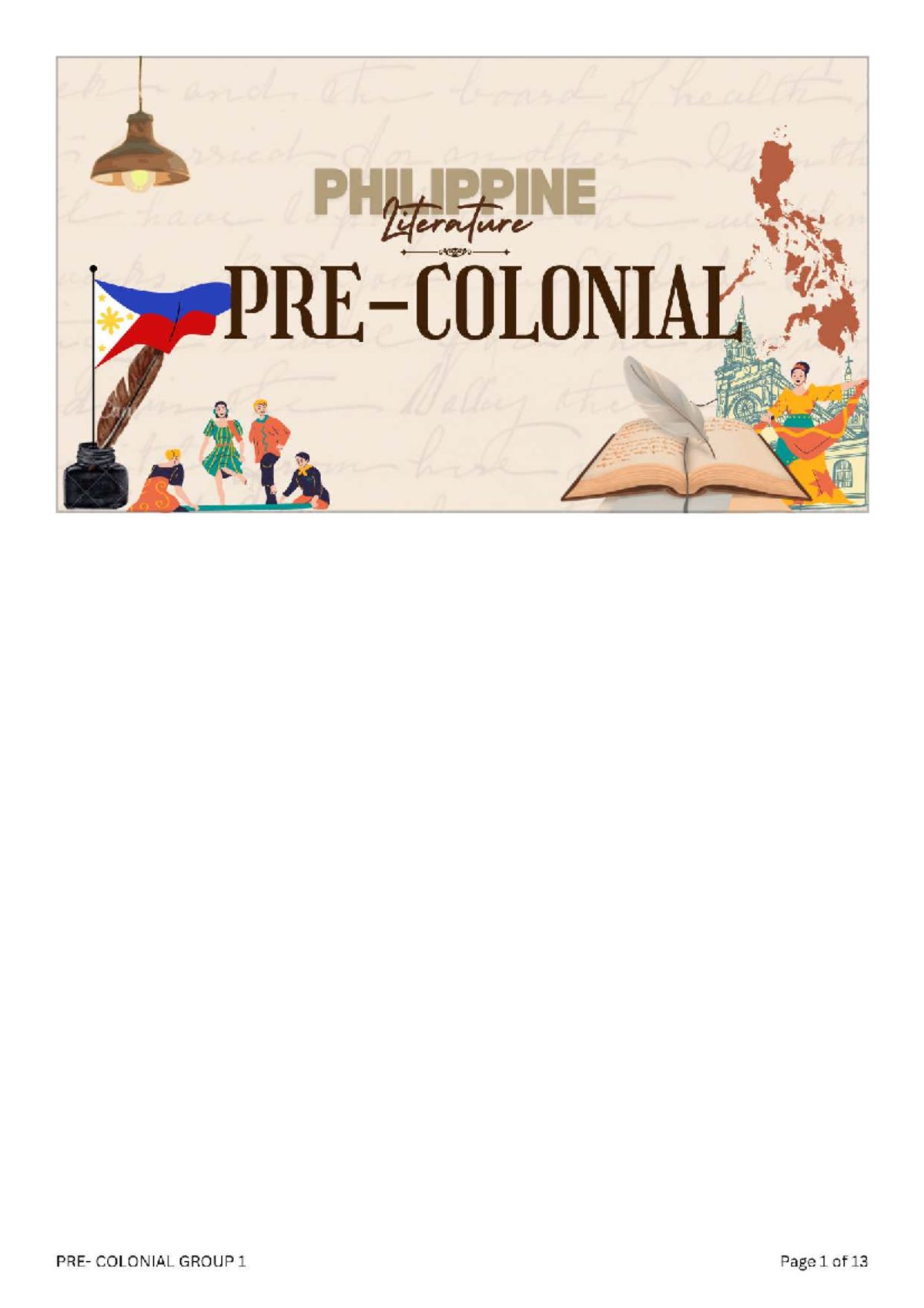 PHILIPPINE Literature SLT DDE COLON C1 Pre-Colonial Group 1 Overview ...